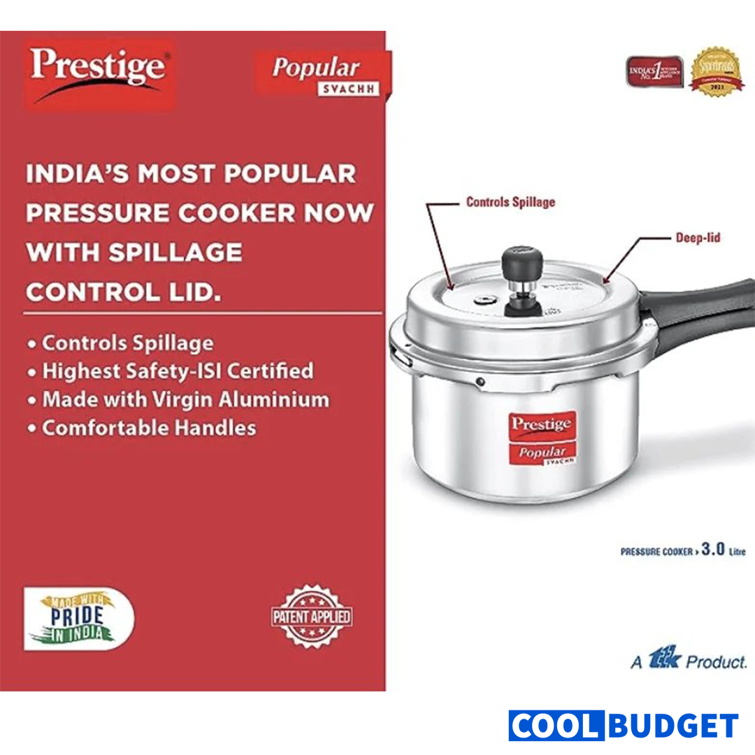 Prestige Svach 3L Aluminium Pressure Cooker – No Spill – Cool Budget